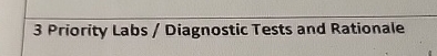 Solved 3 ﻿Priority Labs / ﻿Diagnostic Tests and Rationale | Chegg.com