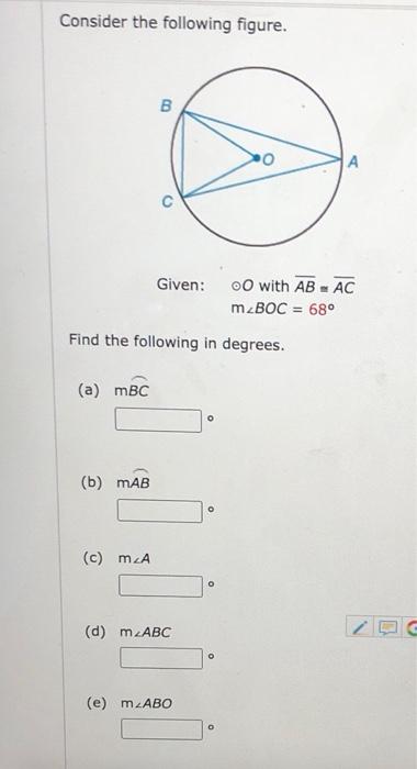 Solved Consider the following figure. Given: ⊙O with AB≅AC | Chegg.com