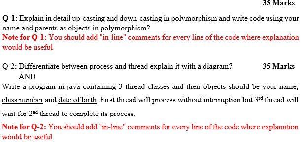 Solved 35 Marks Q-1: Explain in detail up-casting and | Chegg.com