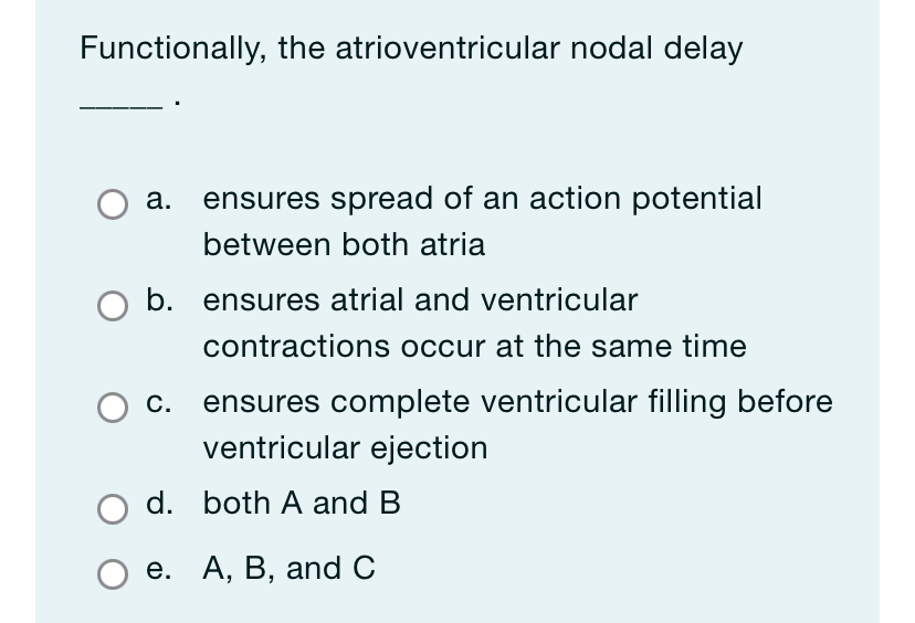 Solved Functionally, the atrioventricular nodal delay a. | Chegg.com