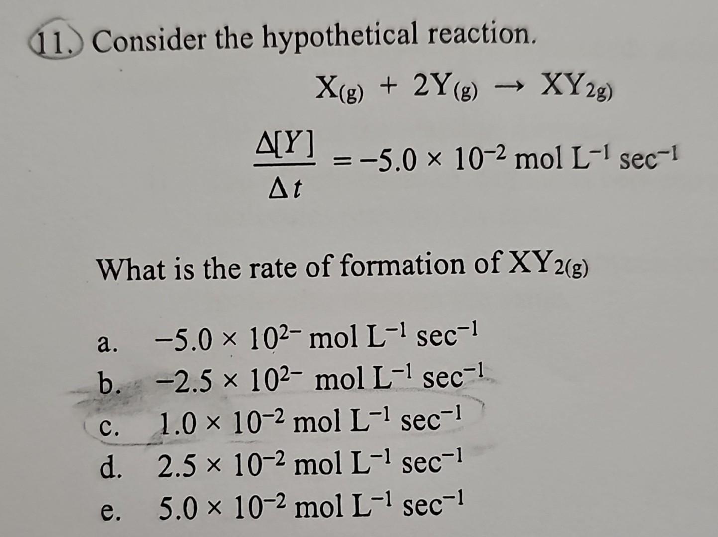 Solved 11. Consider the hypothetical reaction. | Chegg.com