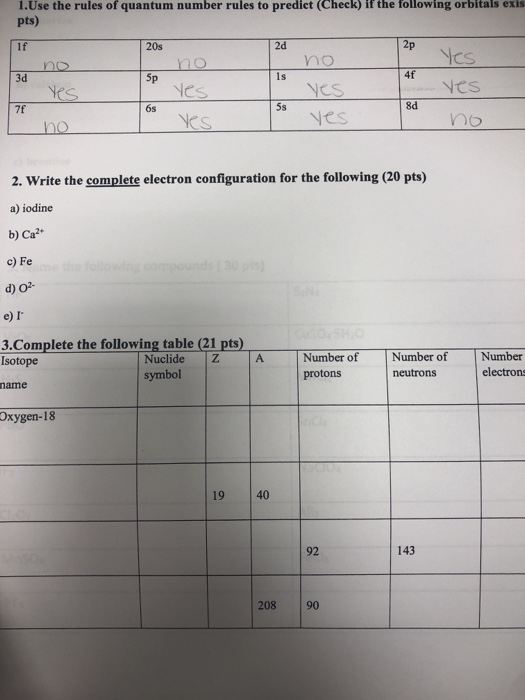 Solved 1. Use the rules of quantum number rules to predict | Chegg.com