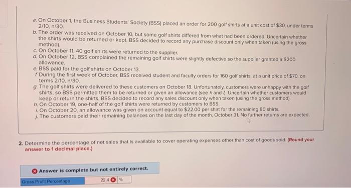Solved a. On October 1, the Business Students' Society (BSS) | Chegg.com
