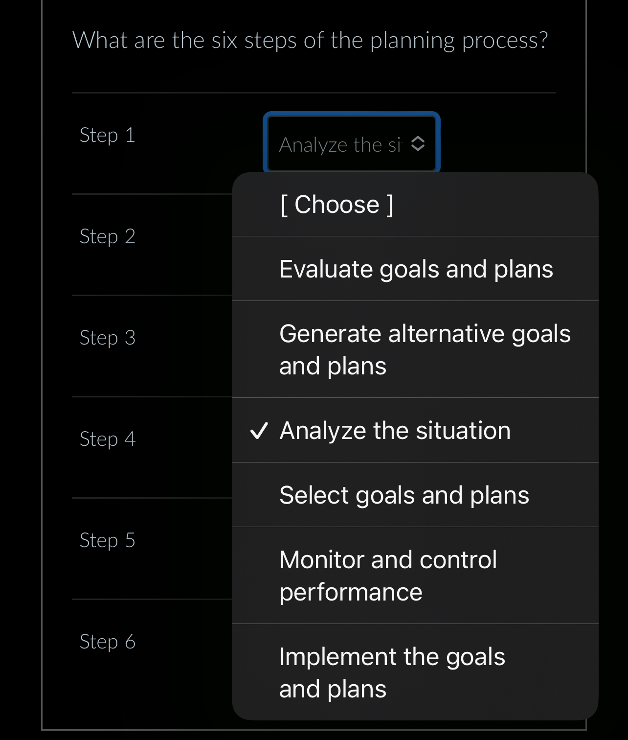 Solved What are the six steps of the planning | Chegg.com