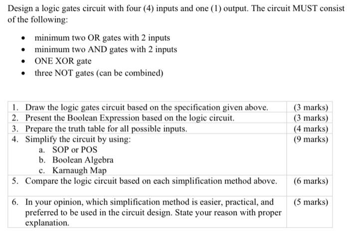 Solved Design a logic gates circuit with four (4) inputs and | Chegg.com