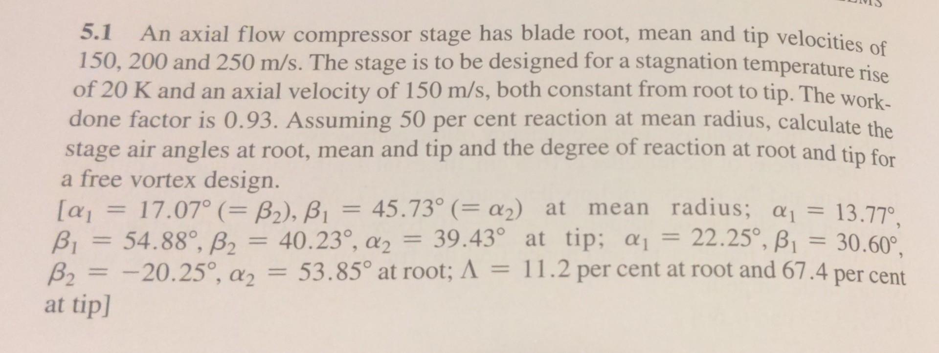 Solved 5 1 An Axial Flow Compressor Stage Has Blade Root