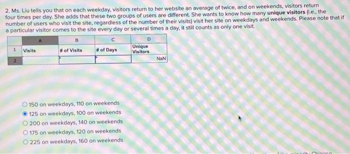 Solved 1. Ms. Liu shares her web data with you, which shows | Chegg.com