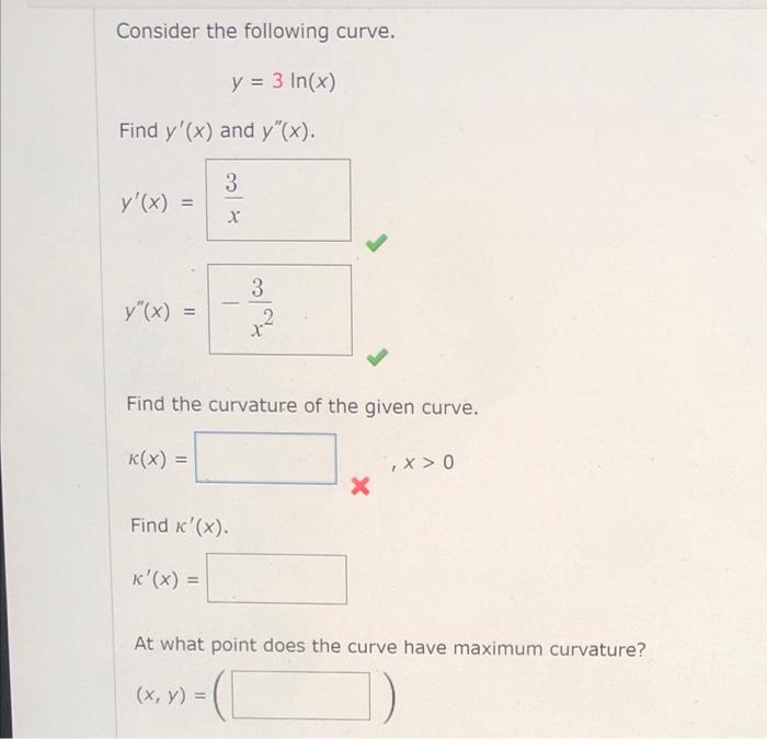 Solved Consider the following curve. y = 3 In(x) Find y'(x) | Chegg.com