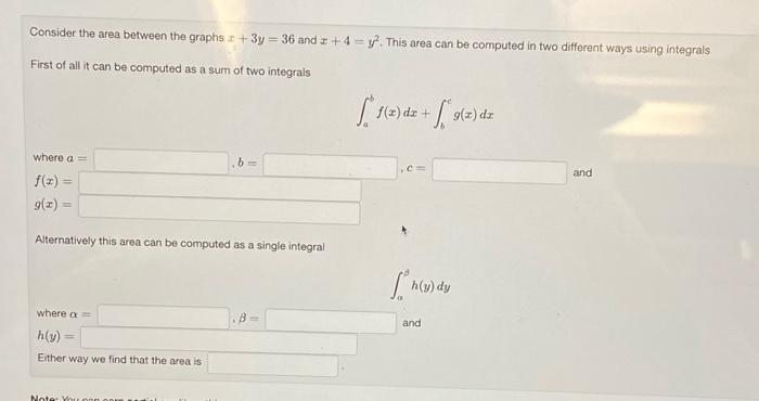 Solved Consider the area between the graphs x+3y=36 and | Chegg.com