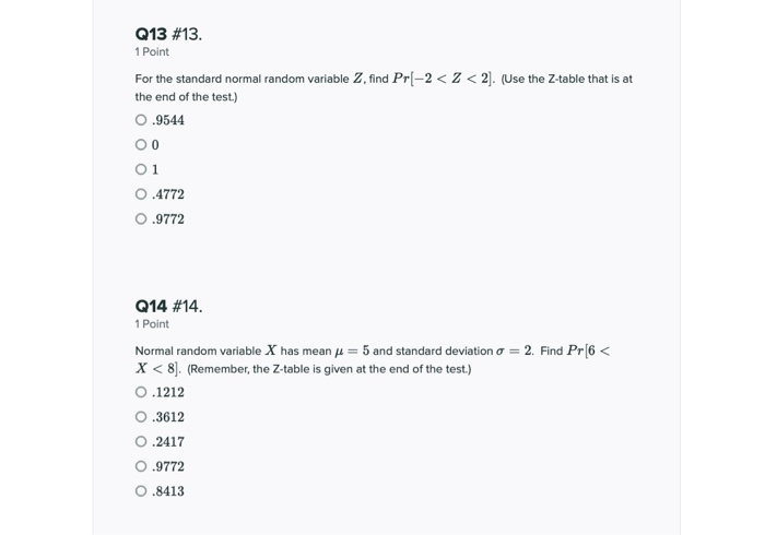 Solved Q13 #13 1 Point For the standard normal random | Chegg.com