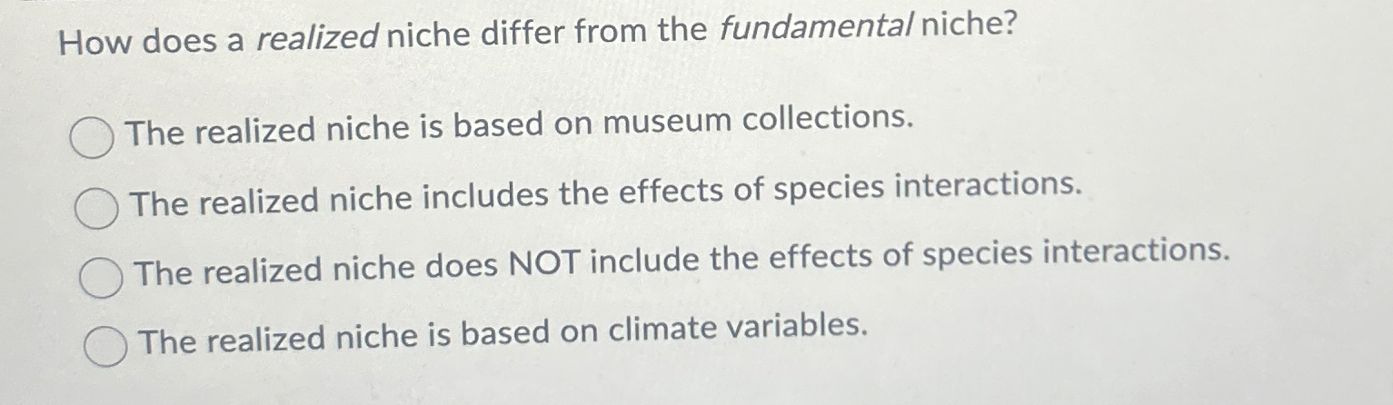 Solved How does a realized niche differ from the fundamental | Chegg.com