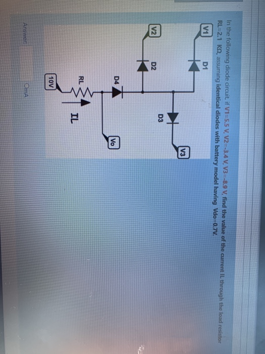 Solved In the following diode circuit, if V1=5.5 V, V2=-3.4 | Chegg.com