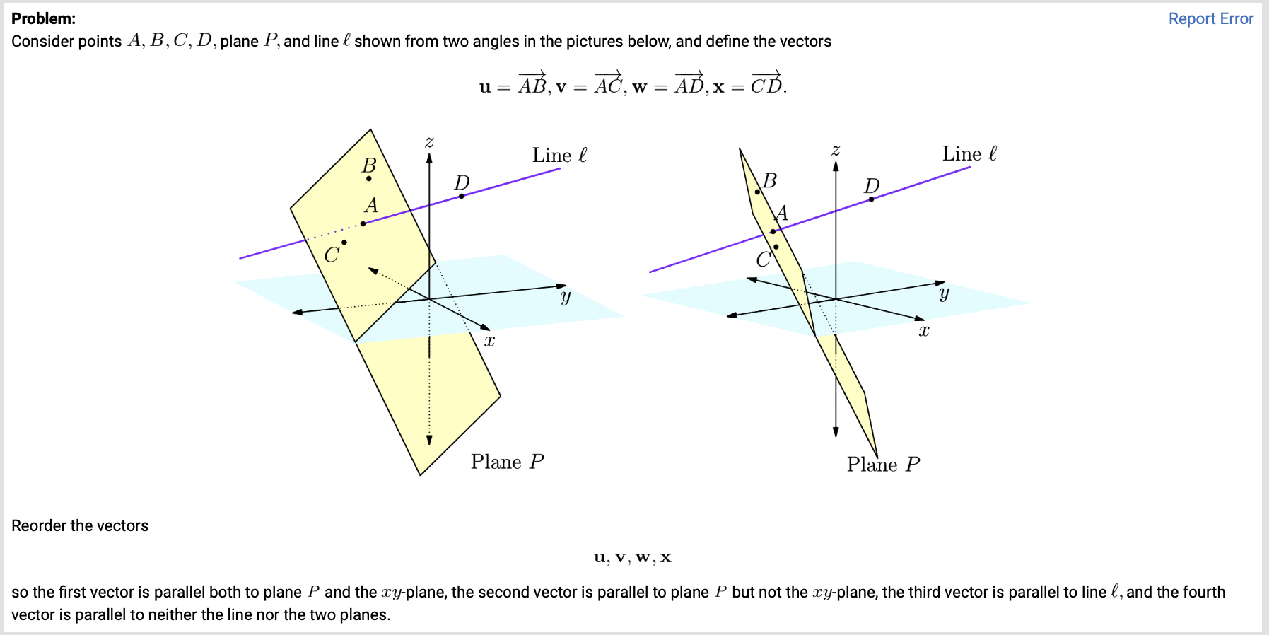 Solved Problem:Consider points A,B,C,D, ﻿plane P, ﻿and line | Chegg.com
