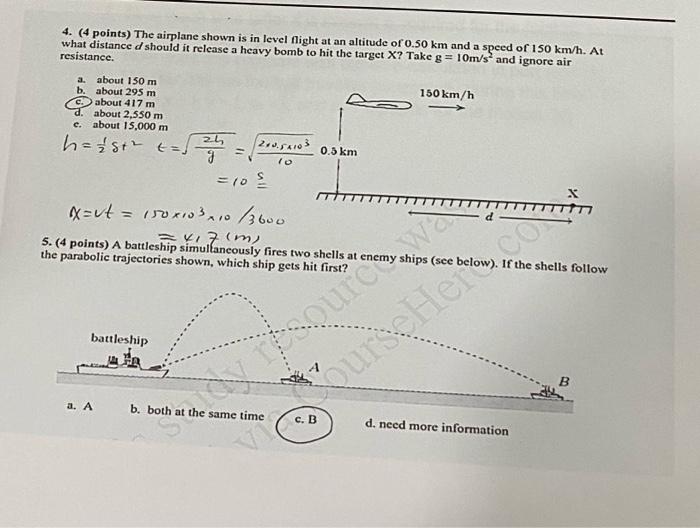 Solved 4. (4 points) The airplane shown is in level flight | Chegg.com