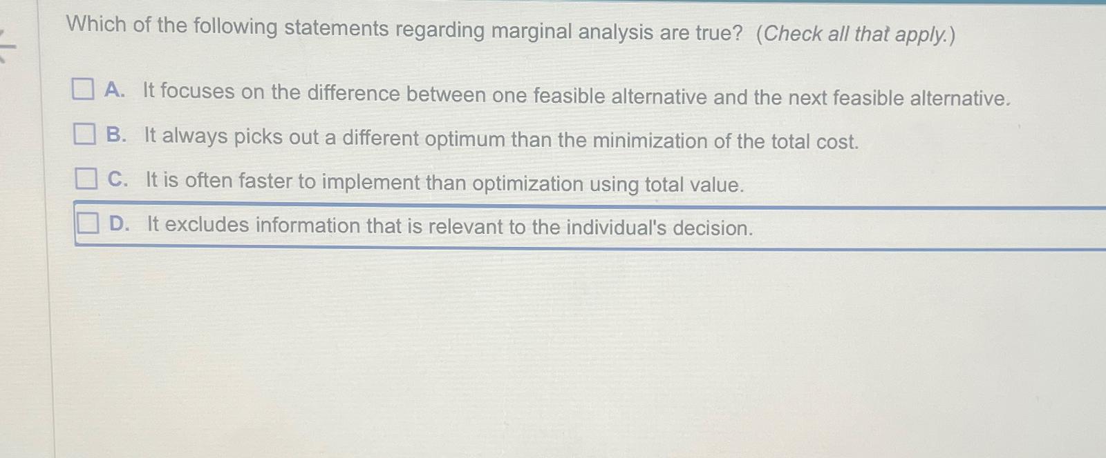 Solved Which of the following statements regarding marginal | Chegg.com