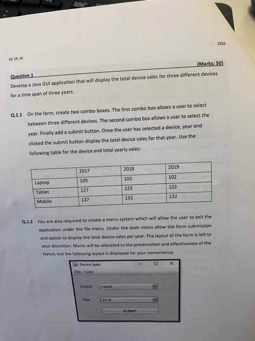 Solved 2020 18, 19:20 Question 1 (Marks: 50) Develop a Java | Chegg.com