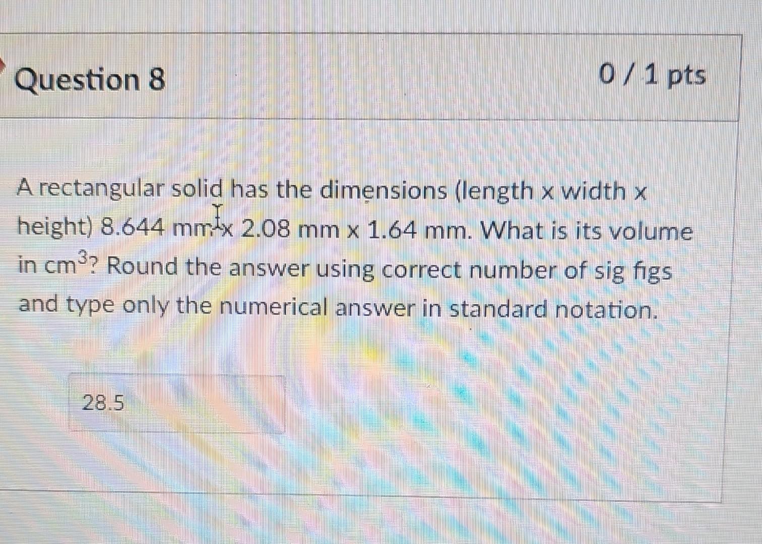 Solved A rectangular solid has the dimensions (length x | Chegg.com