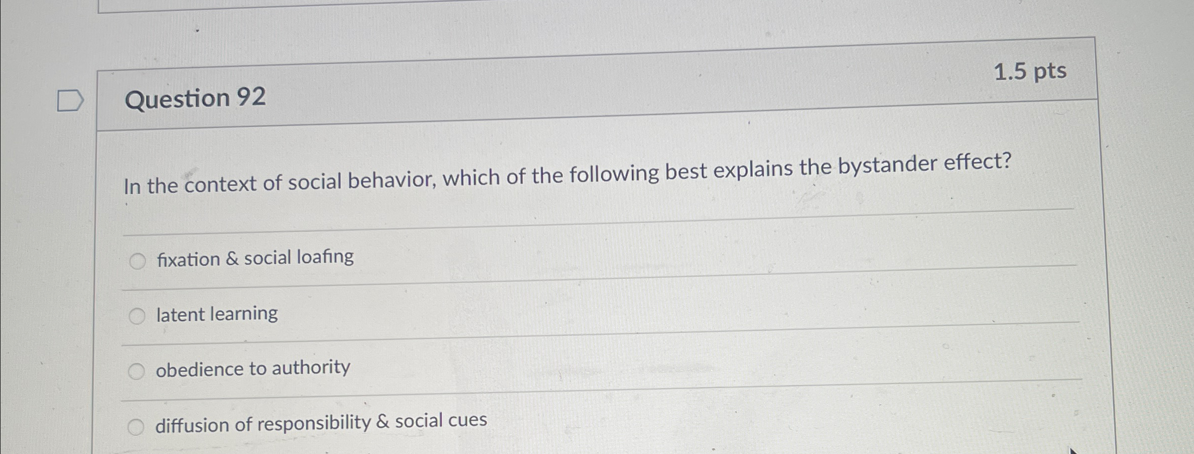 Solved Question 921.5 ﻿ptsIn the context of social behavior, | Chegg.com