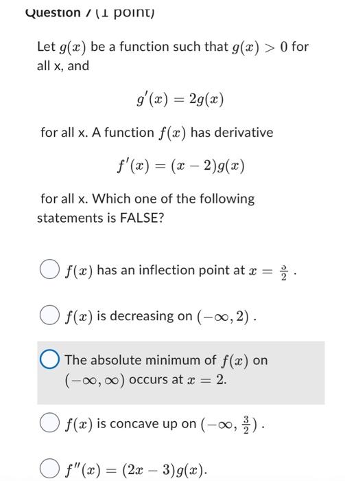Solved Let g(x) be a function such that g(x)>0 for all x, | Chegg.com
