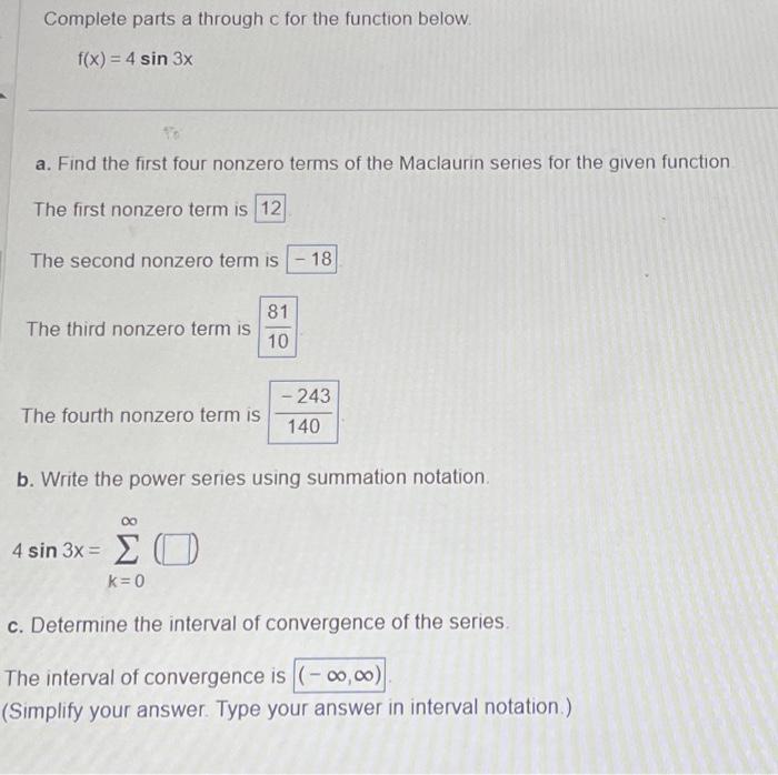 Solved Complete parts a through c for the function below. | Chegg.com