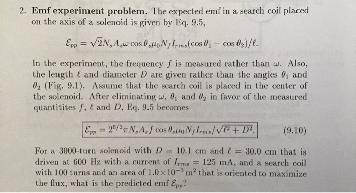 Solved 2. Emf experiment problem. The expected emf in a | Chegg.com