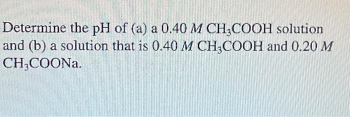 Solved Determine the pH of (a) a 0.40 M CH3COOH solution and | Chegg.com