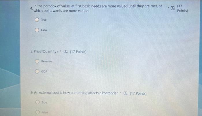 Solved In the paradox of value, at first basic needs are | Chegg.com