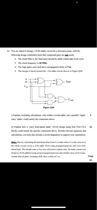 Solved ) You are asked to design a 16-bit adder circuit for | Chegg.com