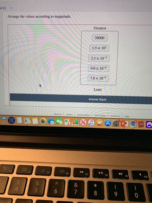 Solved of 22 Arrange the values according to magnitude. | Chegg.com
