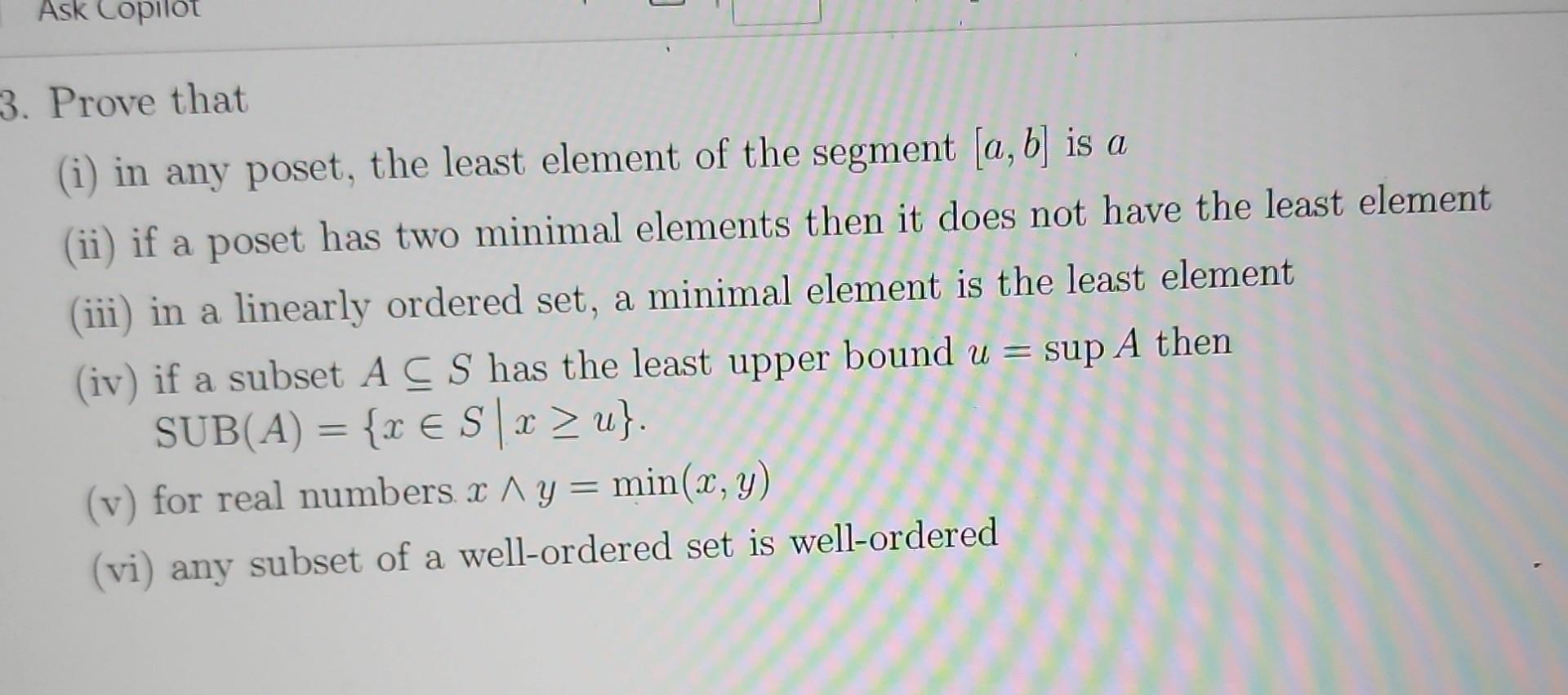 Solved 3. Prove that (i) in any poset, the least element of | Chegg.com
