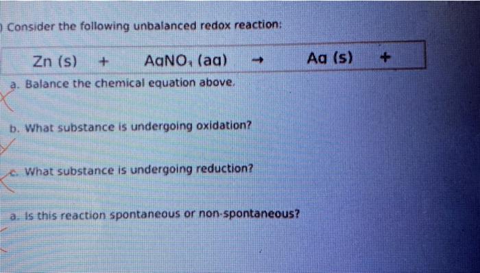 Solved Consider the following unbalanced redox reaction: Ag | Chegg.com