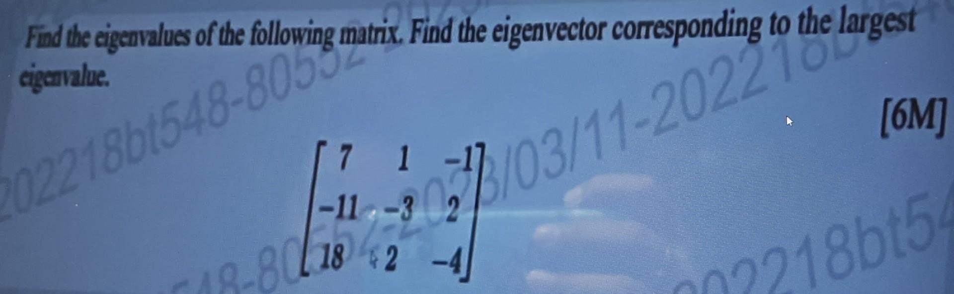 Solved Find the eigenvalues of the following matrix. Find | Chegg.com