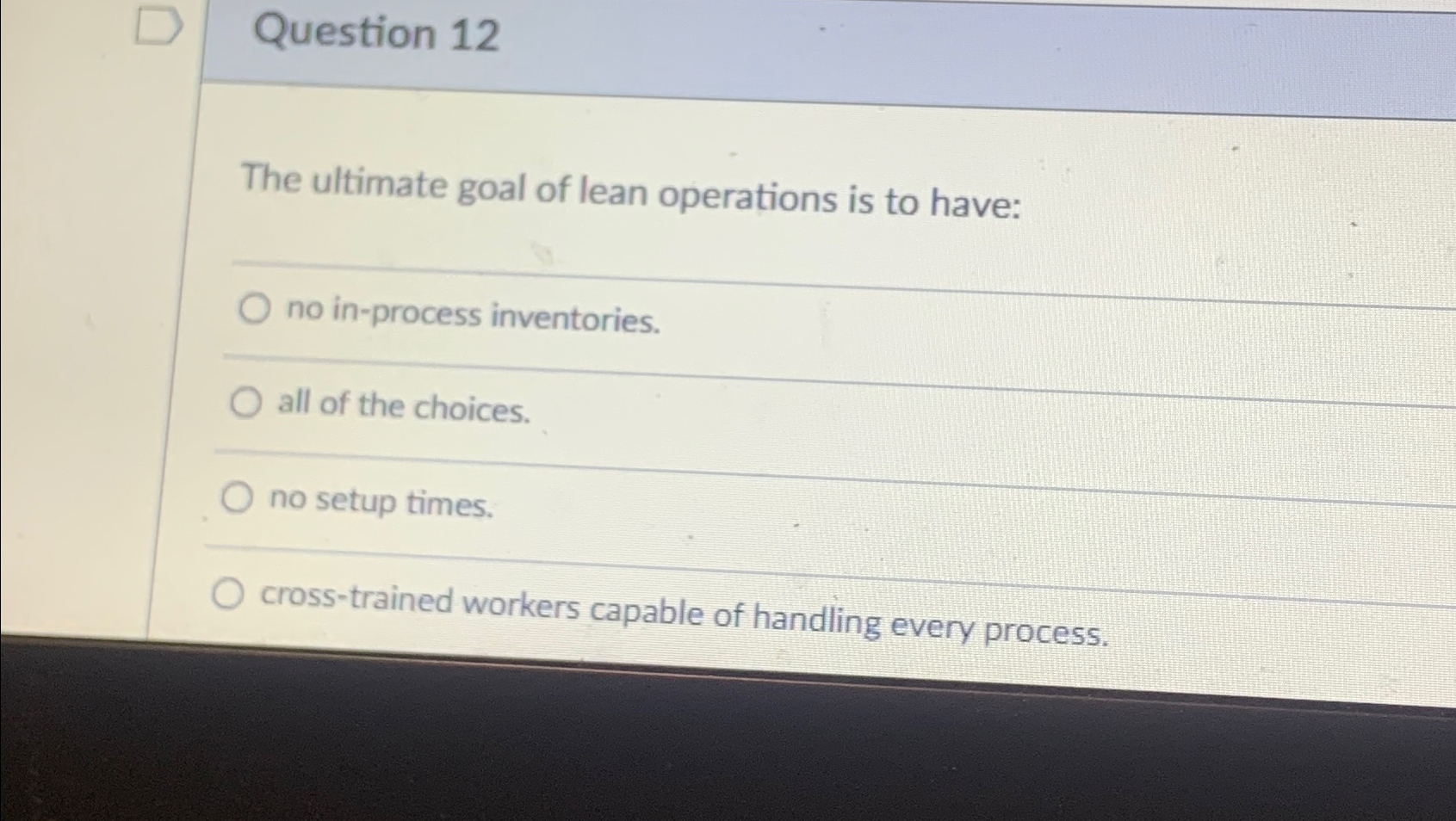 Solved Question 12The ultimate goal of lean operations is to | Chegg.com