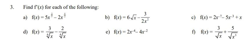 Solved 3. Find f′(x) for each of the following: a) | Chegg.com