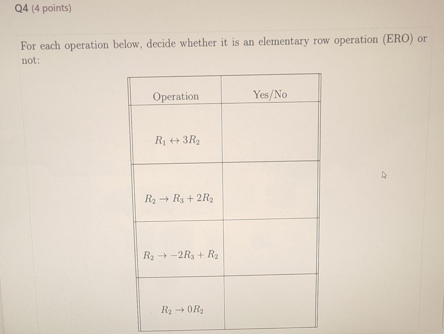 Solved For each operation below, decide whether it is an | Chegg.com