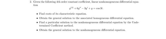 Solved + 2. Given the following 4th order constant | Chegg.com