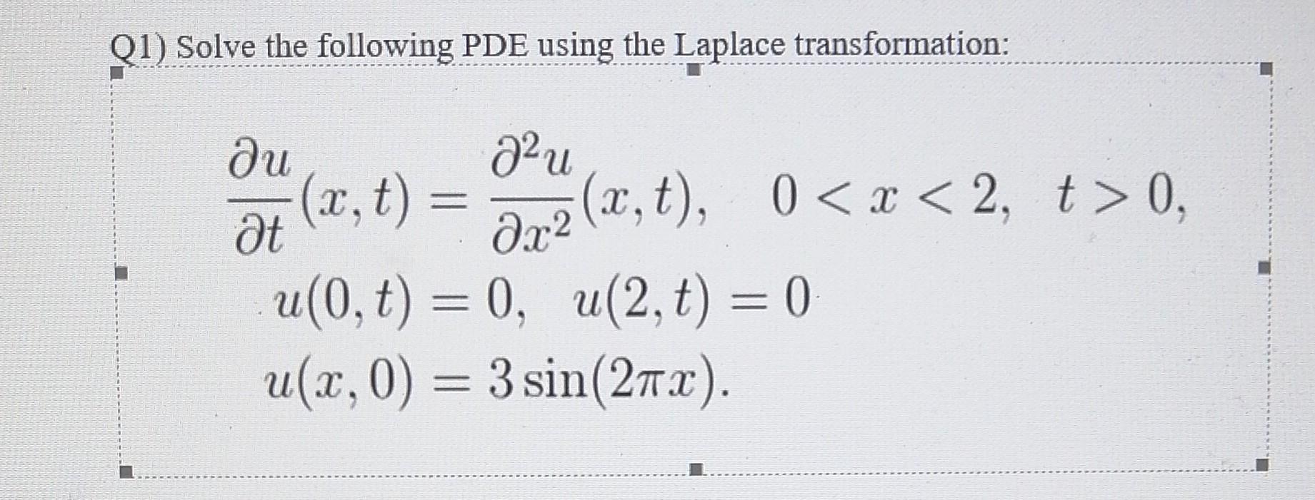 Solved Q1) Solve the following PDE using the Laplace | Chegg.com
