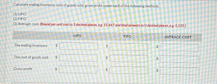Solved Calculate ending inventory, cost of goods sold, gross | Chegg.com