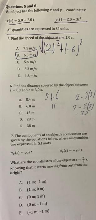 Solved Questions 5 and 6 An object has the following x and y | Chegg.com