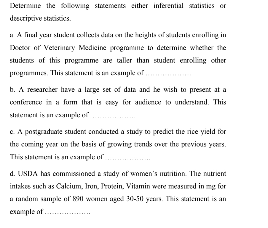Solved Determine the following statements either inferential | Chegg.com