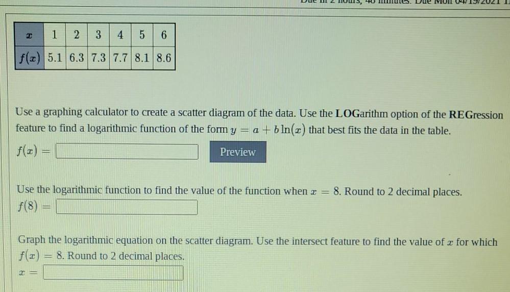 Solved 1 N 3 3 4. 5 6 f(x) 5.1 6.3 7.3 7.7 8.1 8.6 Use a | Chegg.com