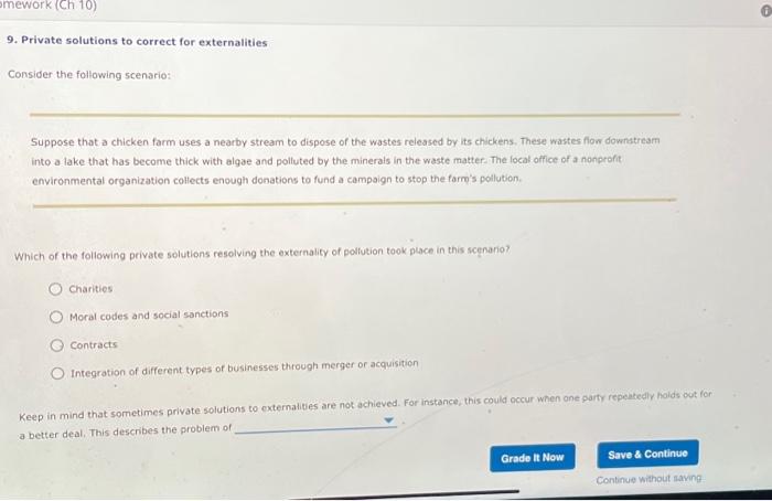 Solved 9. Private solutions to correct for externalities | Chegg.com Solved 9. Private solutions to correct for externalities | Chegg.com