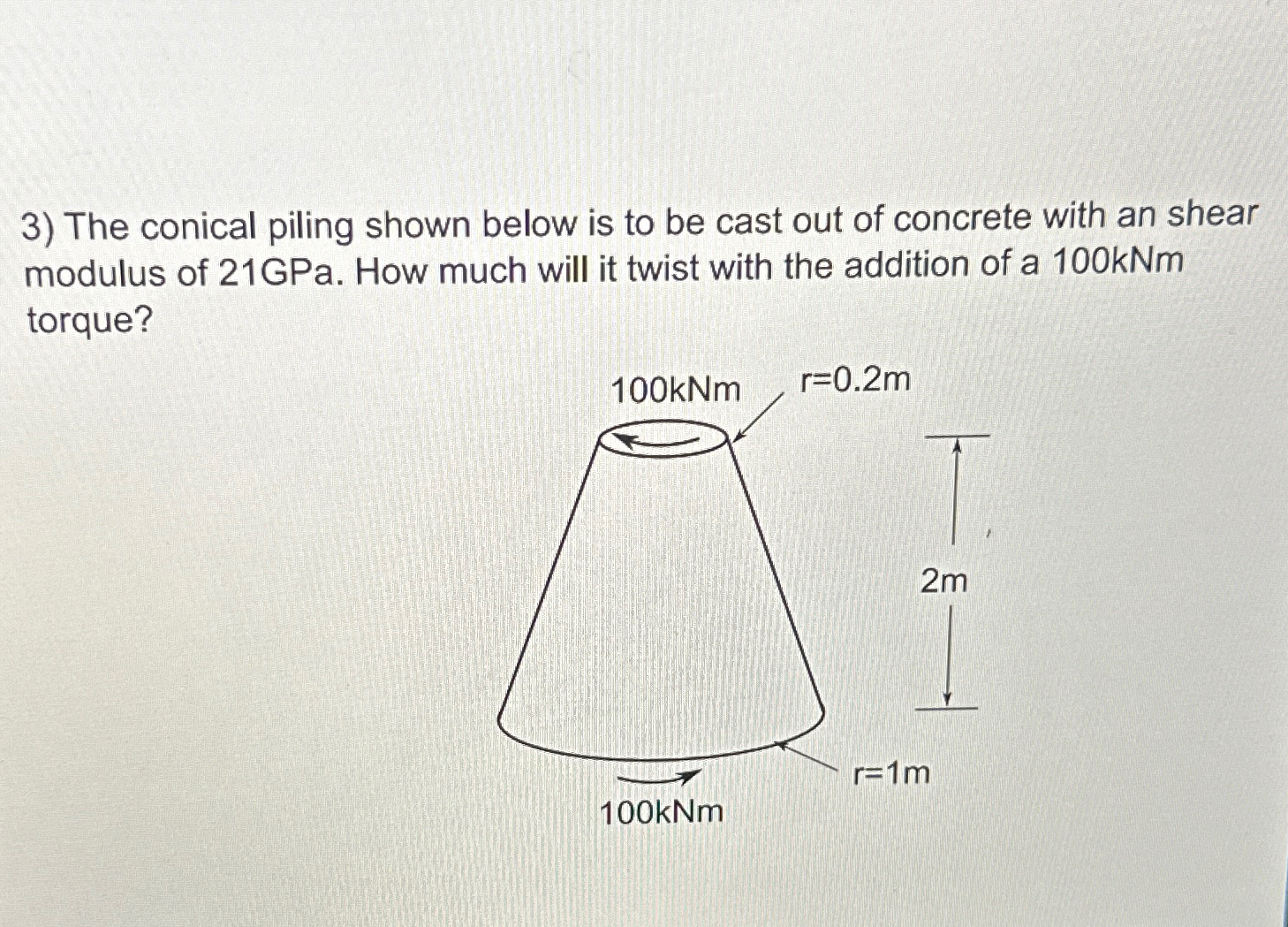 Solved The conical piling shown below is to be cast out of | Chegg.com