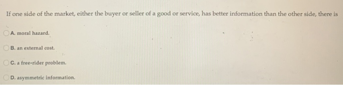 Solved The lemons problem may cause markets with asymmetric | Chegg.com