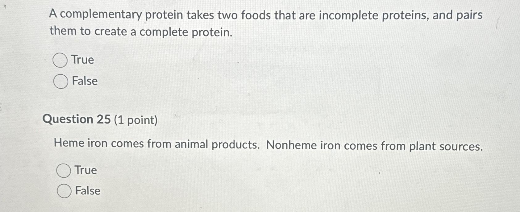 Solved A complementary protein takes two foods that are | Chegg.com