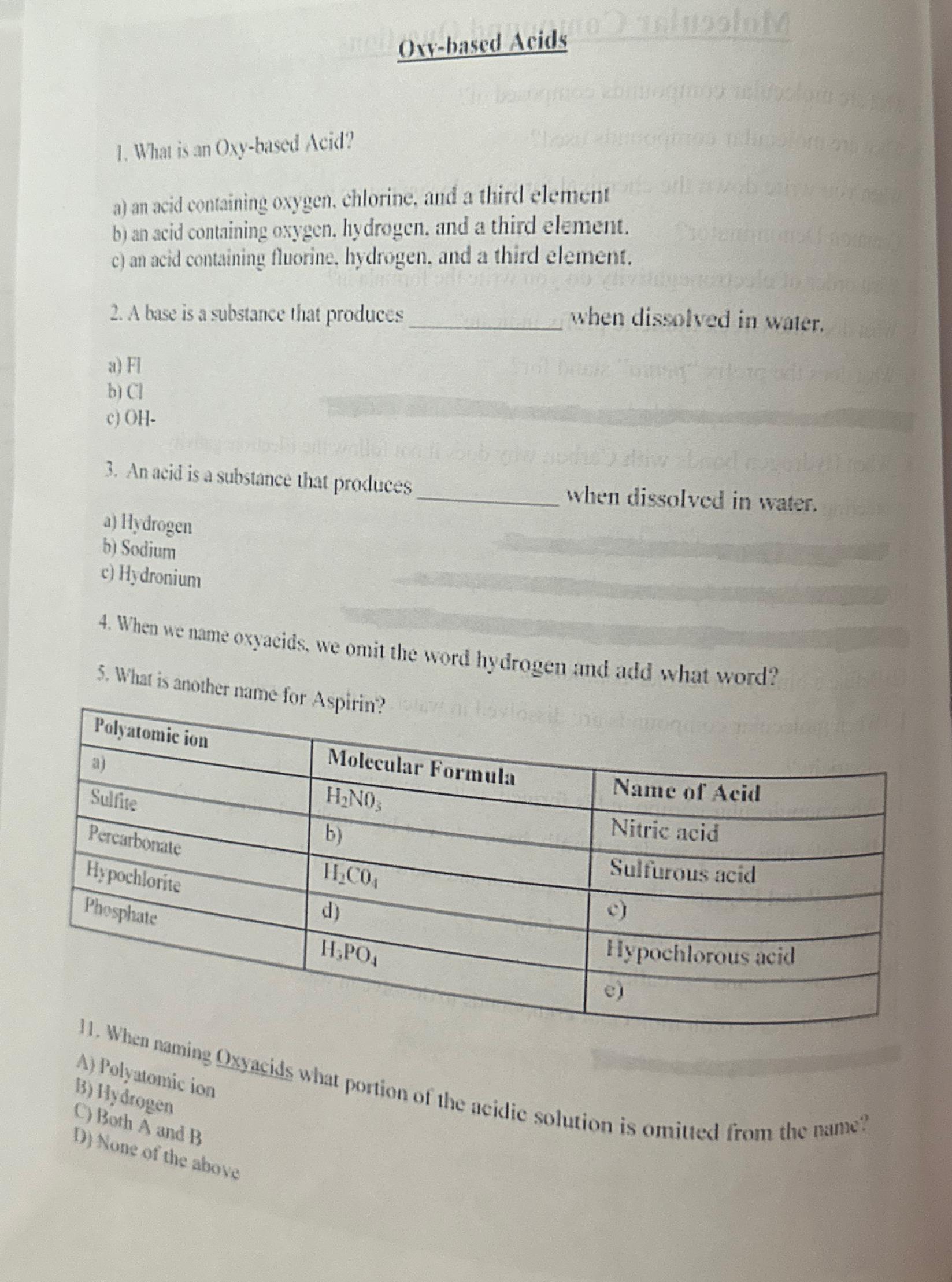 Solved Orv-based Acids ?()What is an Oxy-based licid?a) ﻿an | Chegg.com