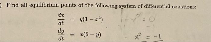 Solved Find all equilibrium points of the following system | Chegg.com