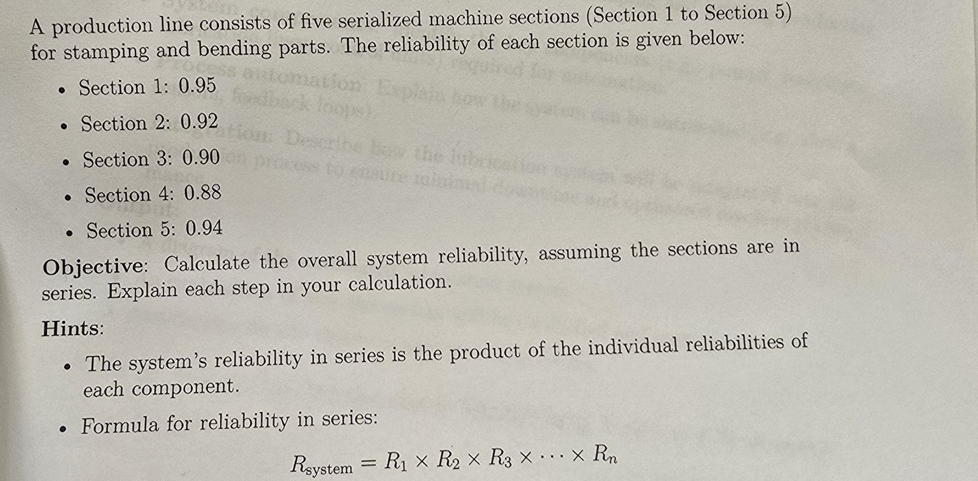 Solved A production line consists of five serialized machine | Chegg.com