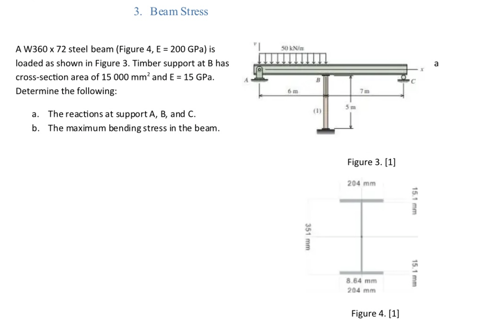 Solved Beam StressA W360 ×72E=200GPa B ﻿hascross-section | Chegg.com