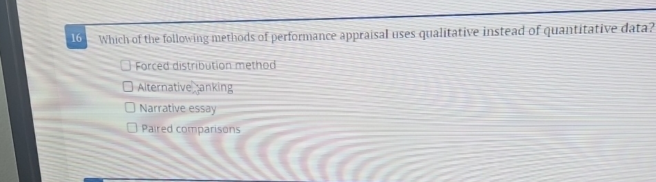 Solved 16 ﻿Which of the following methods of performance | Chegg.com